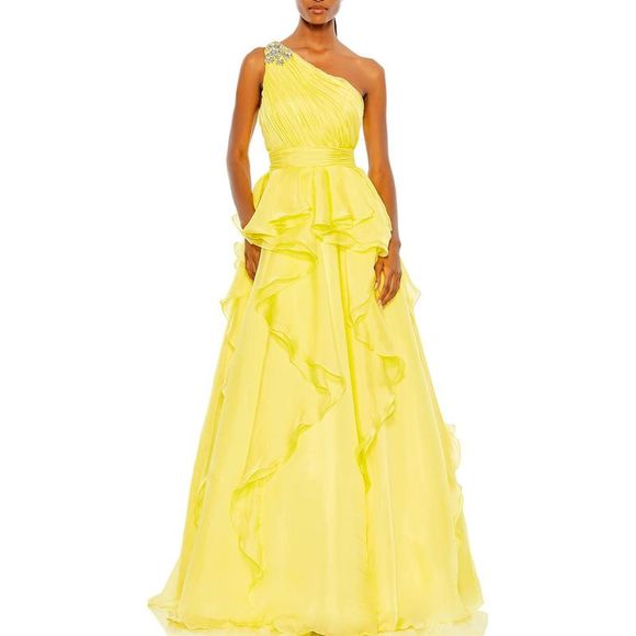 Mac Duggal | Dresses | Mac Duggal Womens Yellow Embellished Maxi Formal ...